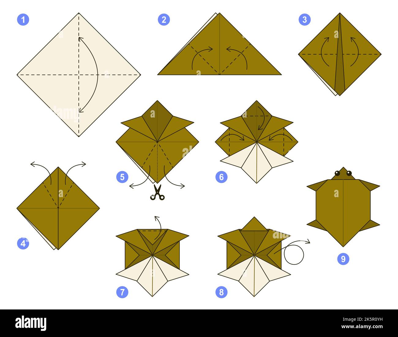 Origami Tutorial Origami Scheme For Kids Turtle Stock Vector Image