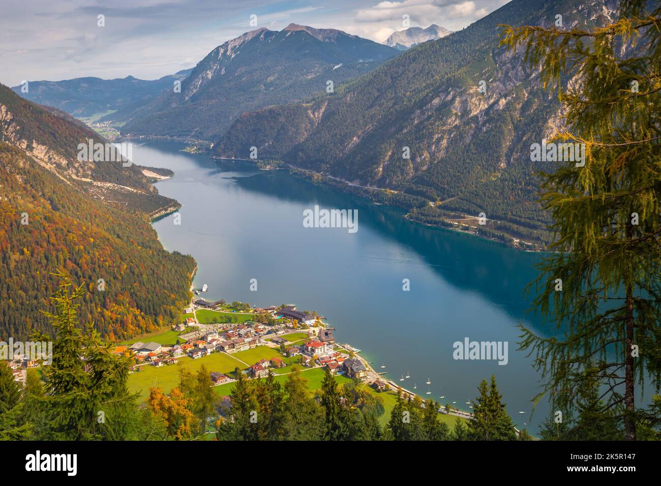 Sailboats in Achensee lake near Innsbruck at peaceful autumn, Tyrol ...