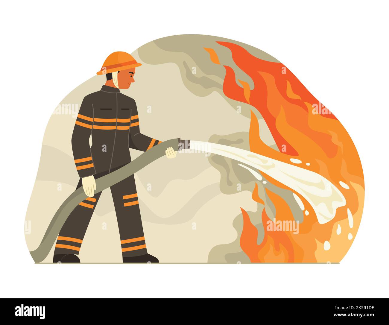 Firefighter Man Extinguish Fire by Spraying Water Stock Vector Image ...