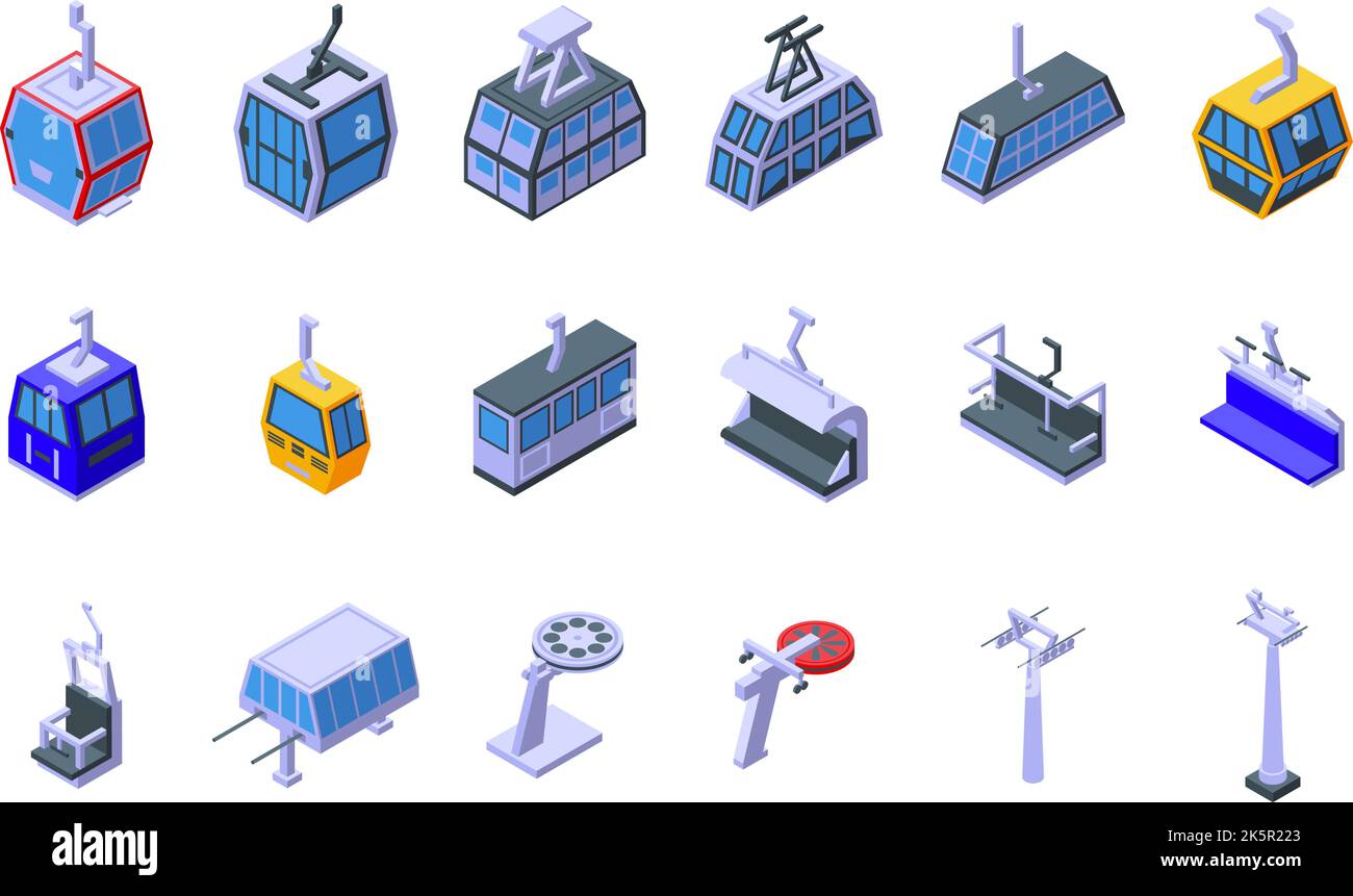 Ski lift icons set isometric vector. Resort slope. Winter hill Stock ...