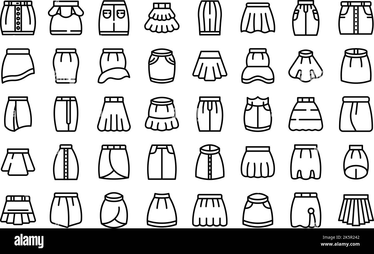 Skirt icons set outline vector. Outfit apparel. Mini short Stock Vector ...