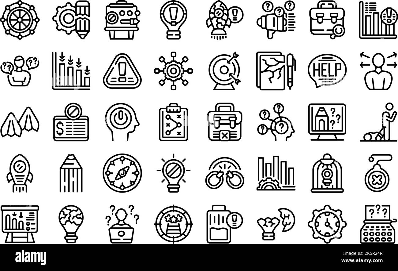 Crisis creativity icons set outline vector. Creative ideas. Mental ...