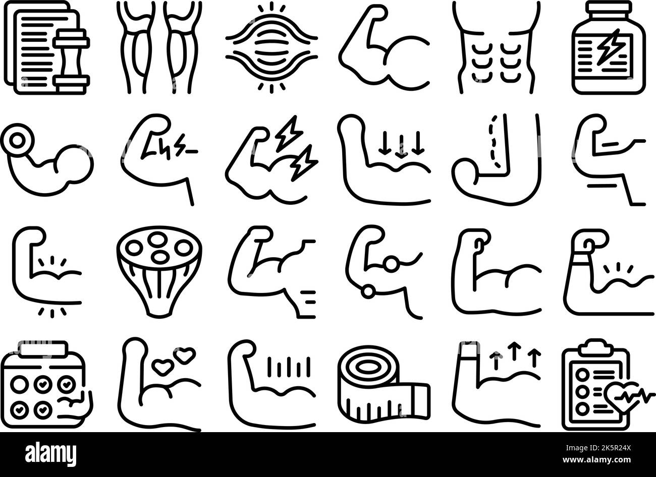 Muscle icons set outline vector. Fiber tissue. Muscular body Stock ...