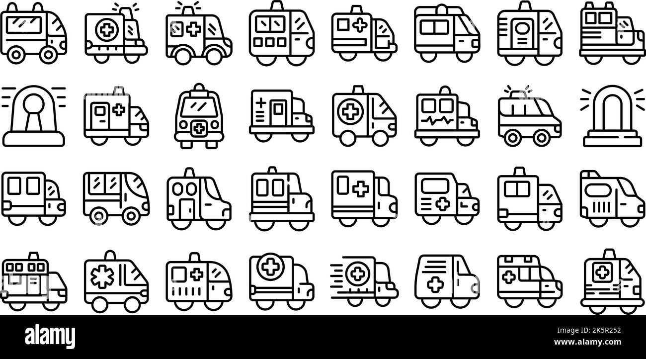 Emergency vehicles icons set outline vector. Ambulance transport. Car ...