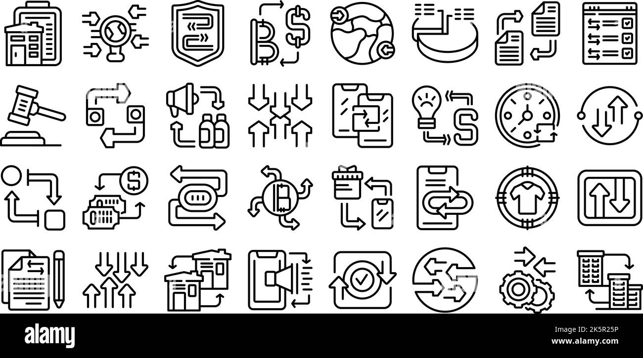 Barter icons set outline vector. Agriculture change. Meeting trade ...