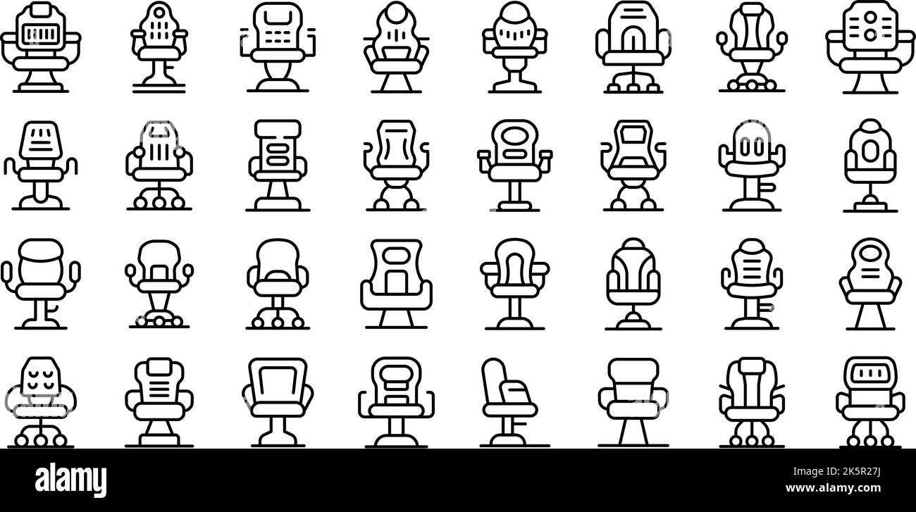 Gaming chair icons set outline vector. Equipment furniture. Gamer ...