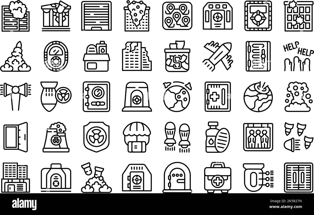 Bomb shelter icons set outline vector. Bunker bomb. Nuclear safe Stock ...