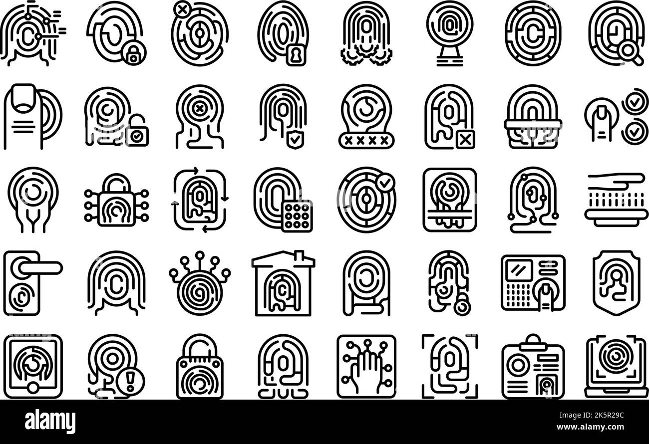 Fingerprinting icons set outline vector. Print thumb. Finger imprint ...