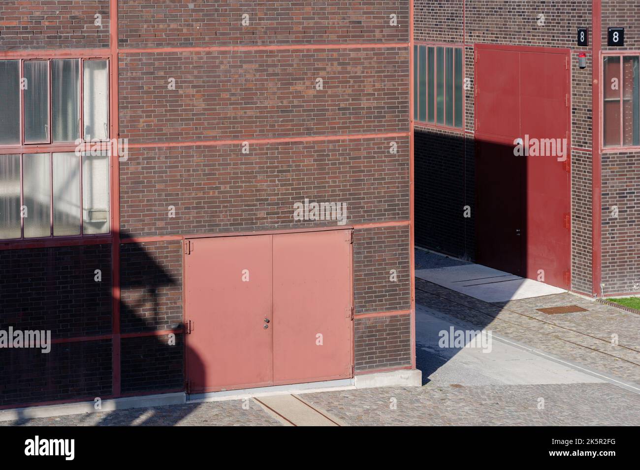 Close up detail's facade of old industrial or factory building with ...