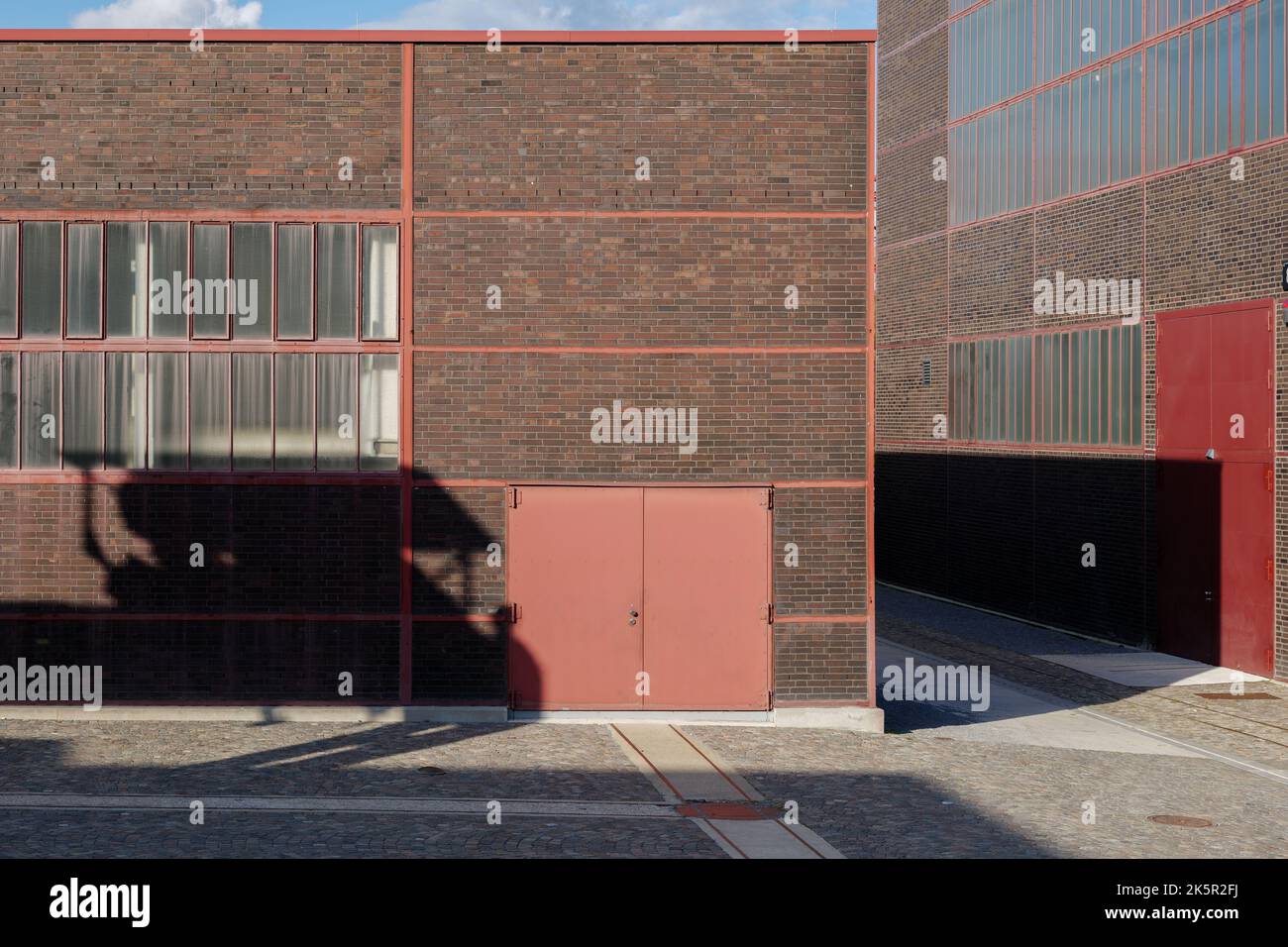 Close up detail's facade of old industrial or factory building with ...