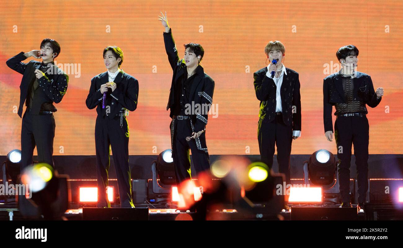 7 October 2022 - Seoul, South Korea : South Korean K-Pop boy band Monsta X, performs on the ...