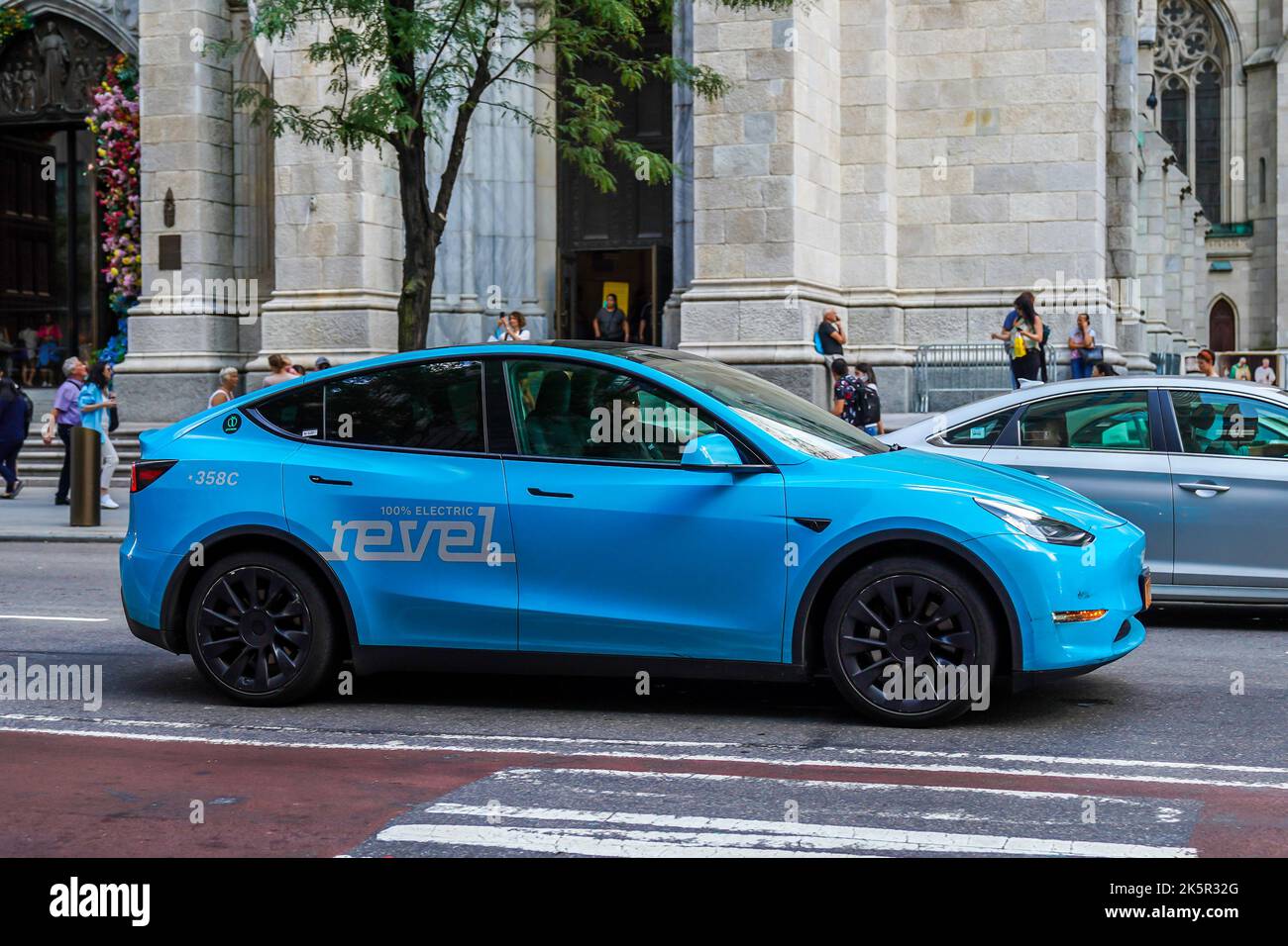 Revel-branded Tesla Model Y all-electric rideshare car in New York City ...