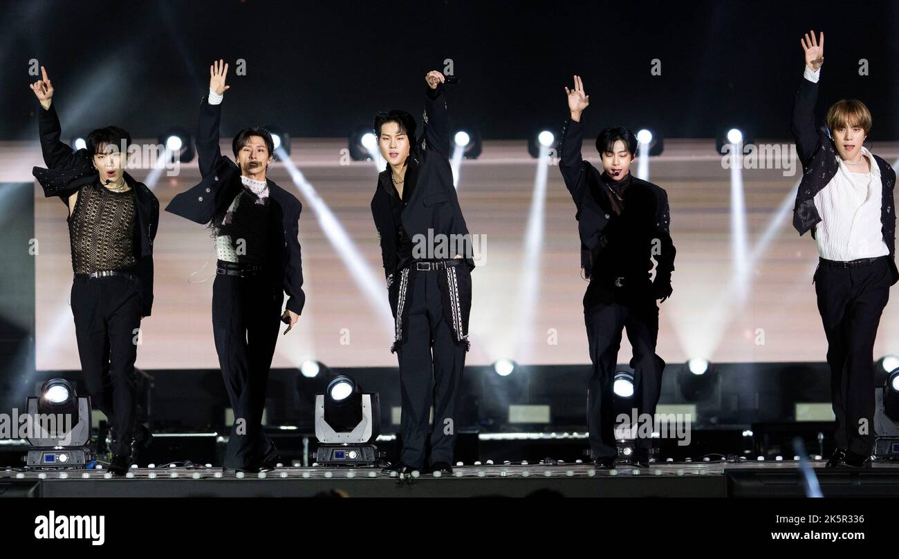7 October 2022 - Seoul, South Korea : South Korean K-Pop boy band Monsta X, performs on the ...