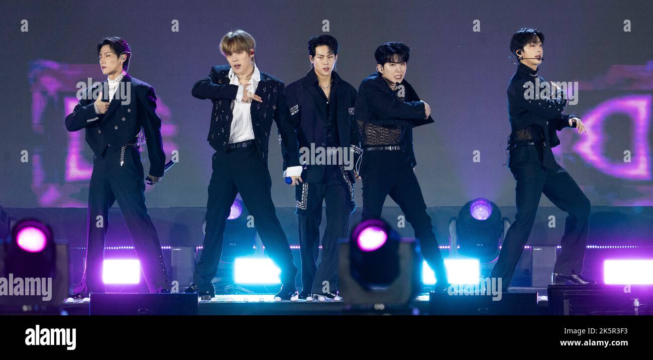7 October 2022 - Seoul, South Korea : South Korean K-Pop boy band Monsta X, performs on the ...