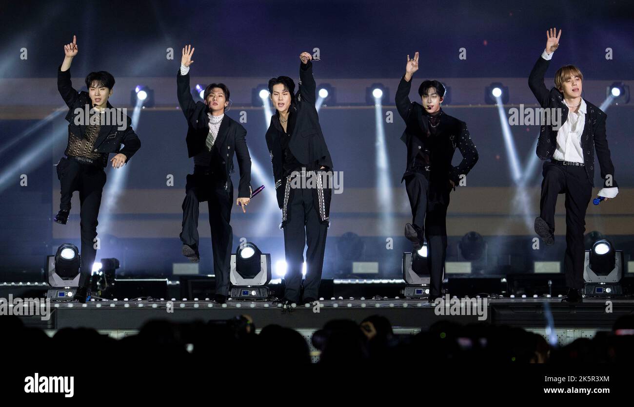 7 October 2022 - Seoul, South Korea : South Korean K-Pop boy band Monsta X, performs on the ...