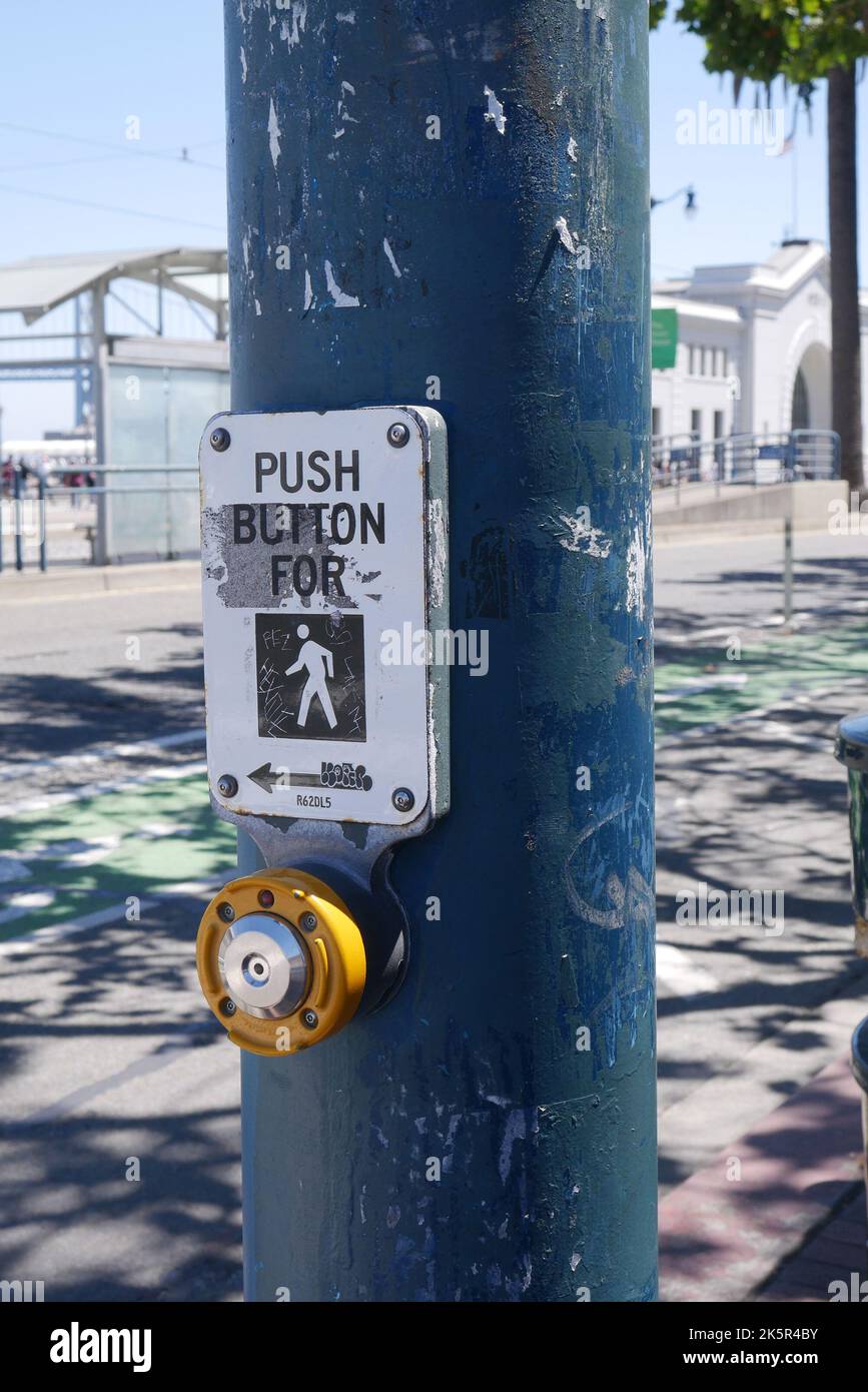 Push button for walk in San Francisco California near the Embarcadero ...
