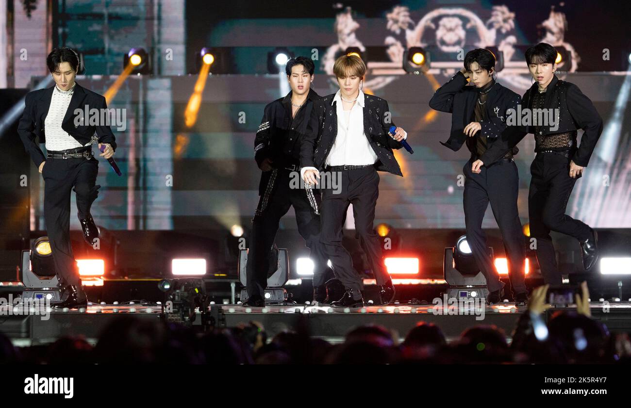 7 October 2022 - Seoul, South Korea : South Korean K-Pop boy band Monsta X, performs on the ...