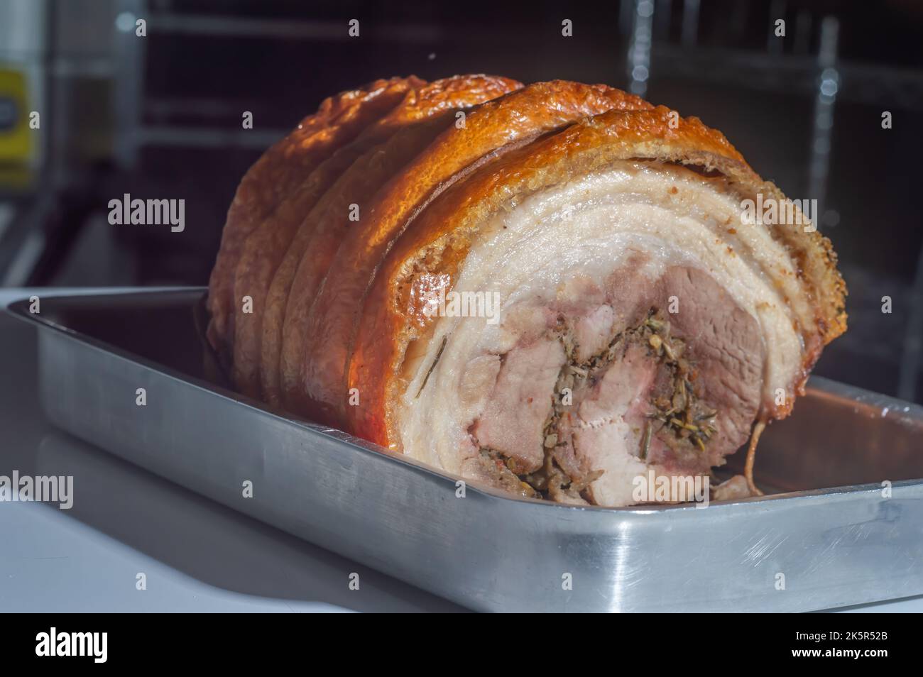 Homemade Rolled Porchetta Roast, wooden plank,italian porchetta on a ...