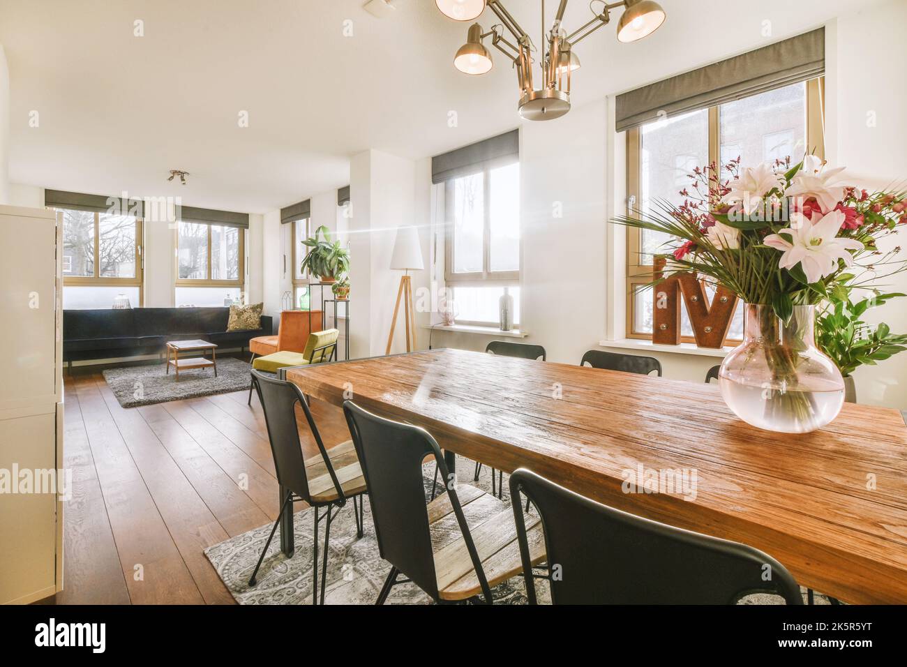 Comfortable sofa with cushions placed against light wall with TV and ...