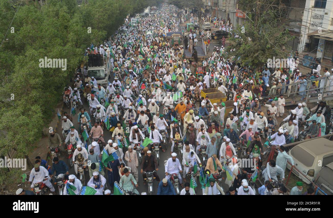 Pakistani faithful devotees participate in a procession of Eid Milad-un ...