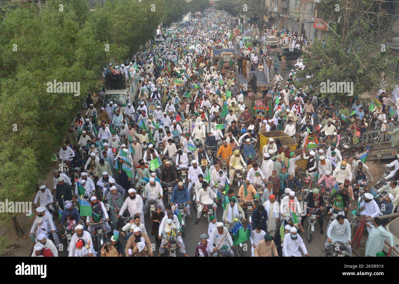 Pakistani faithful devotees participate in a procession of Eid Milad-un ...