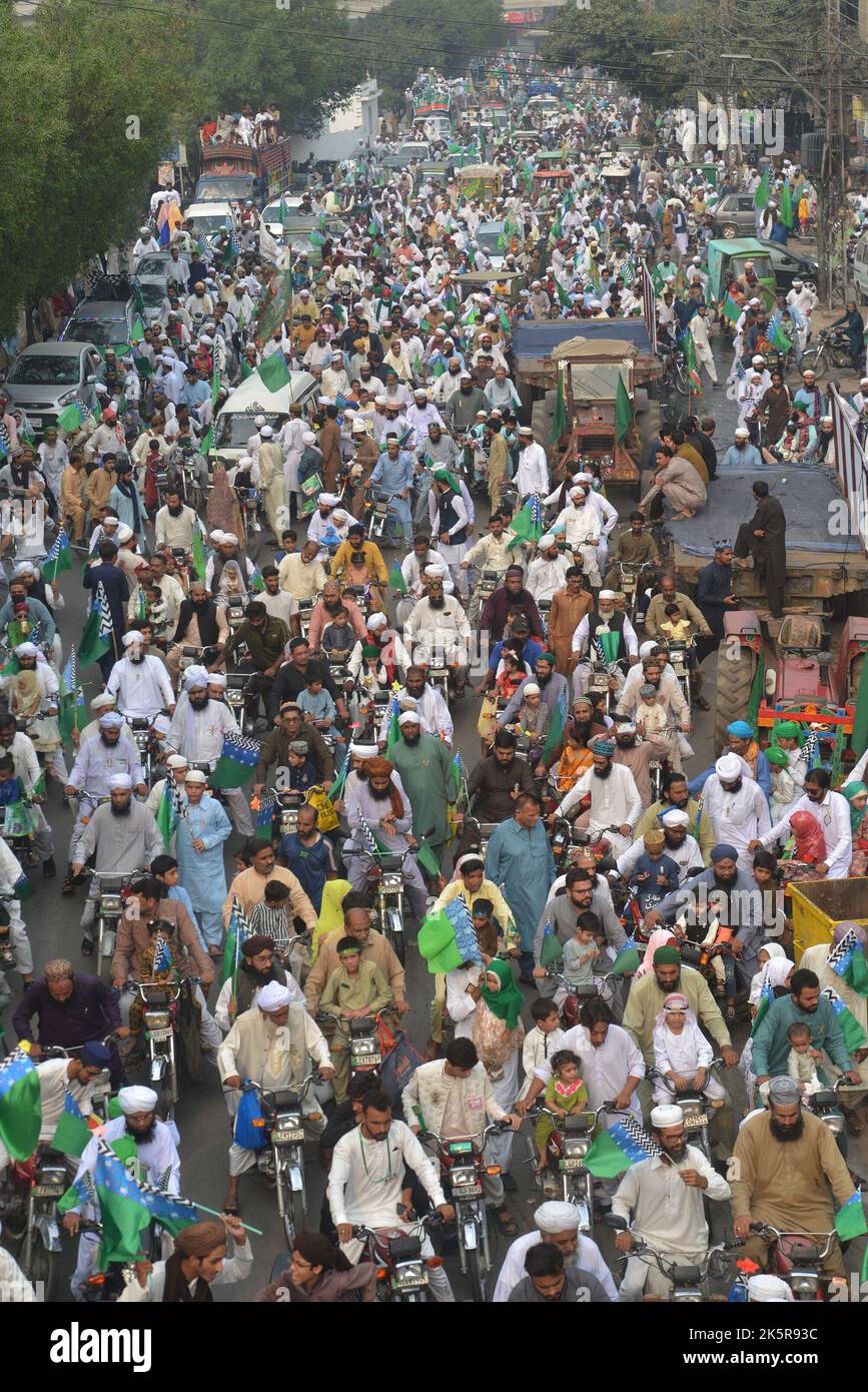 Pakistani faithful devotees participate in a procession of Eid Milad-un ...