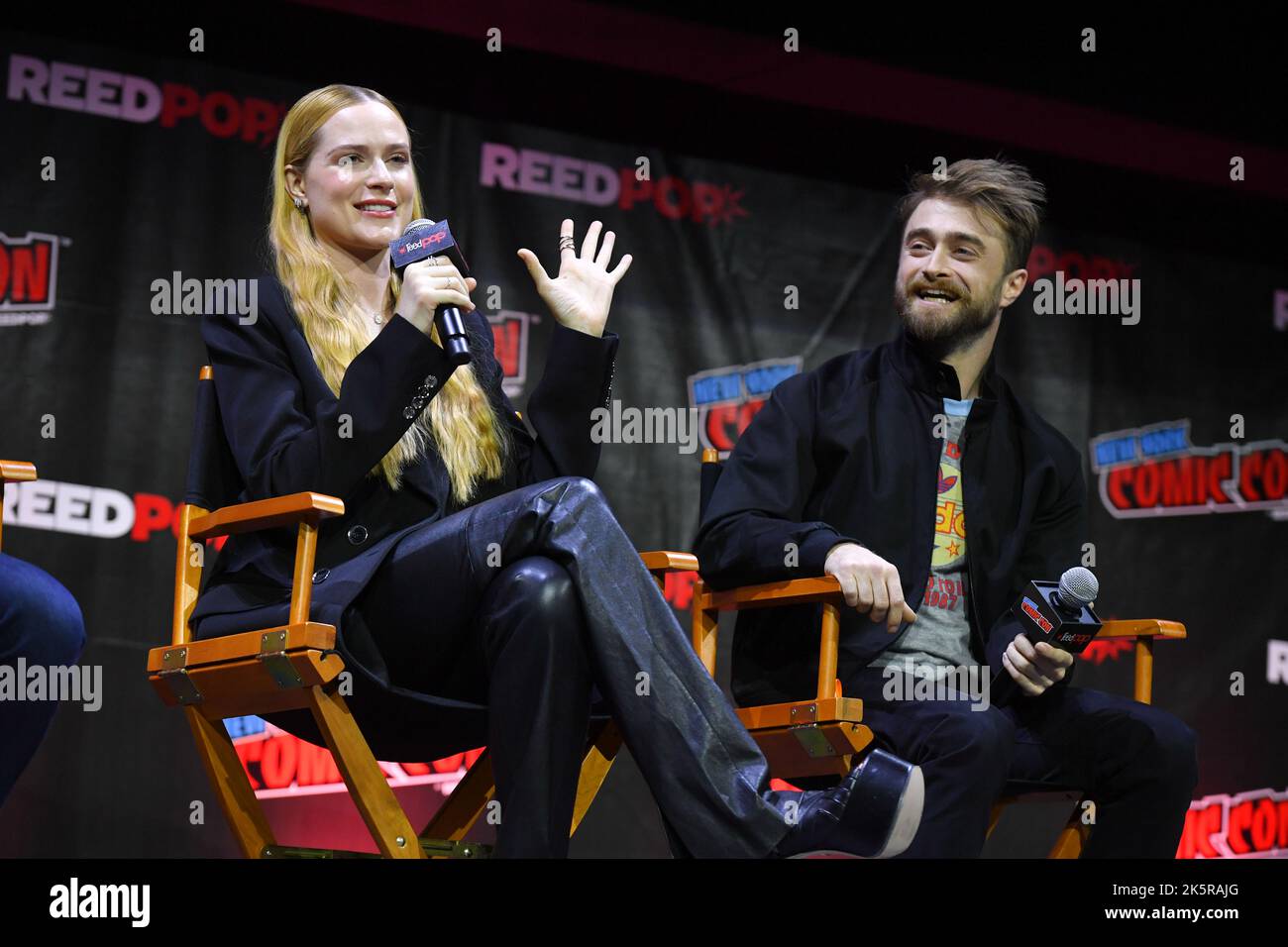 Evan Rachel Wood and Daniel Radcliffe speak onstage at Let's Get WEIRD ...