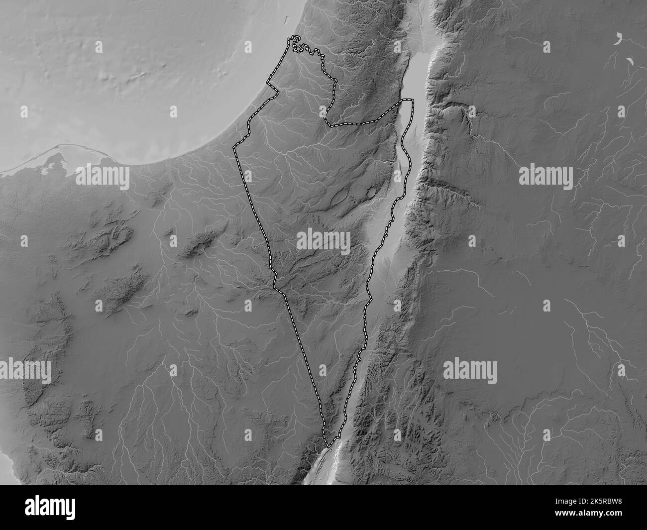 HaDarom, district of Israel. Grayscale elevation map with lakes and ...