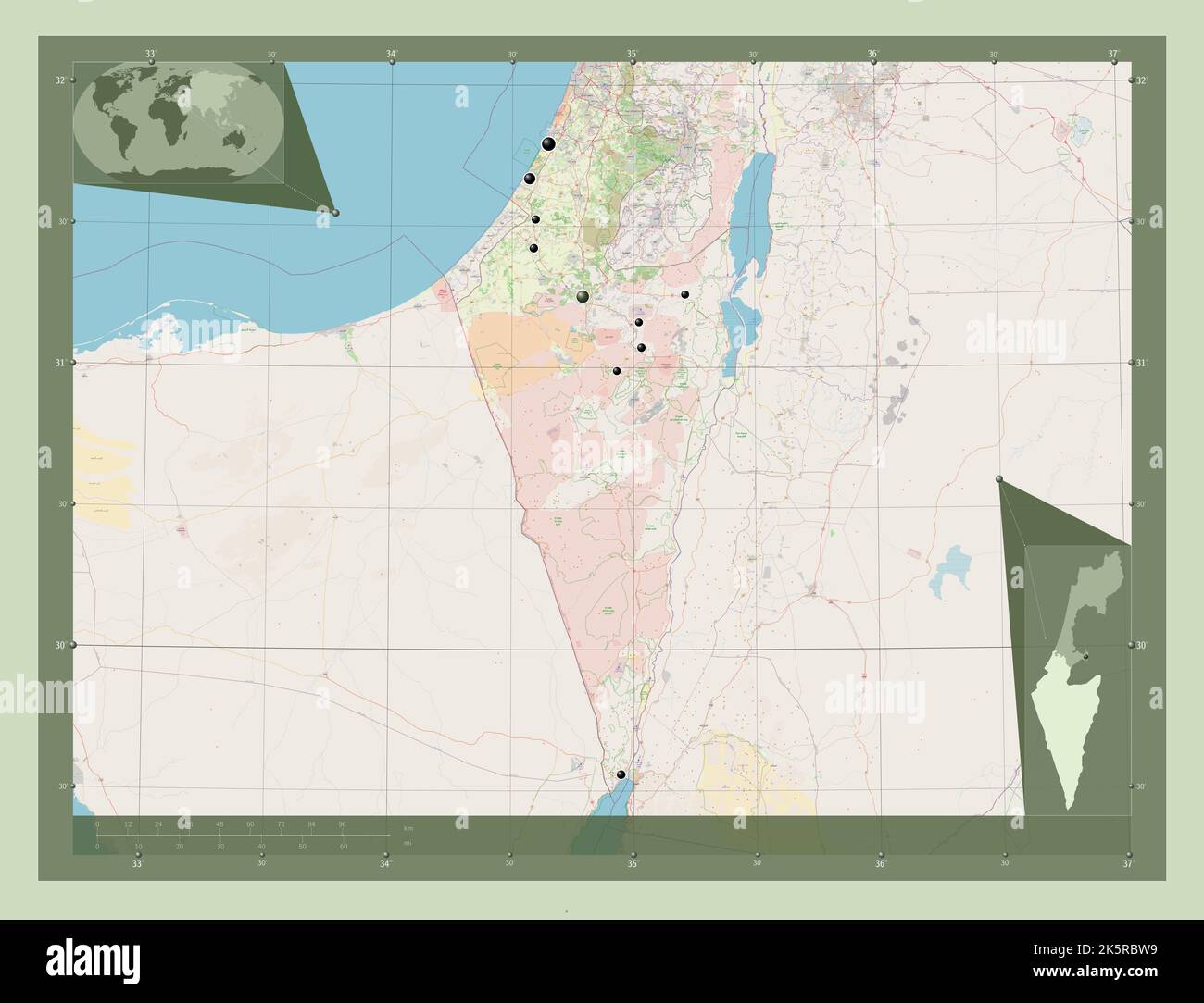 HaDarom, district of Israel. Open Street Map. Locations of major cities ...