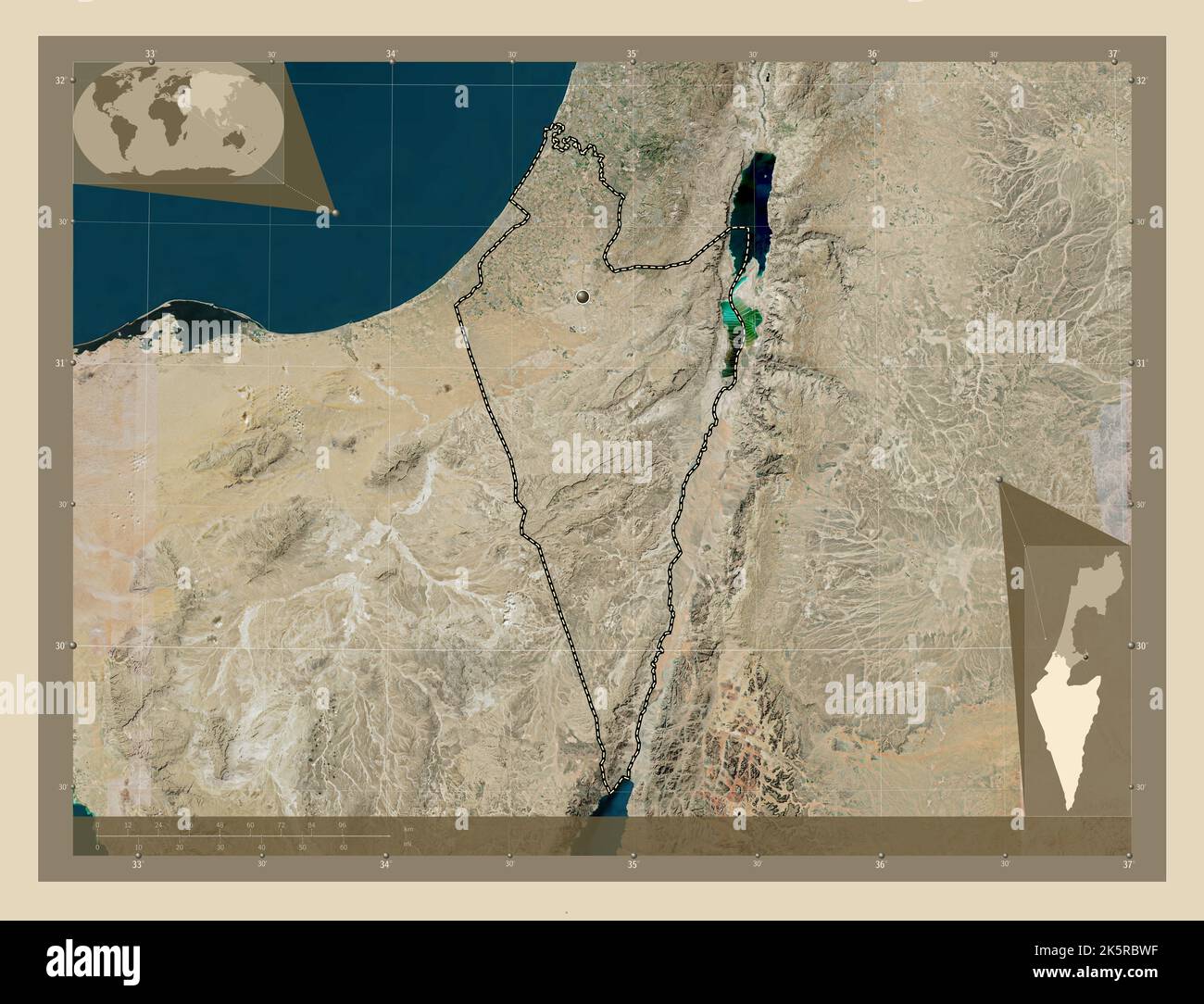 HaDarom, district of Israel. High resolution satellite map. Corner ...