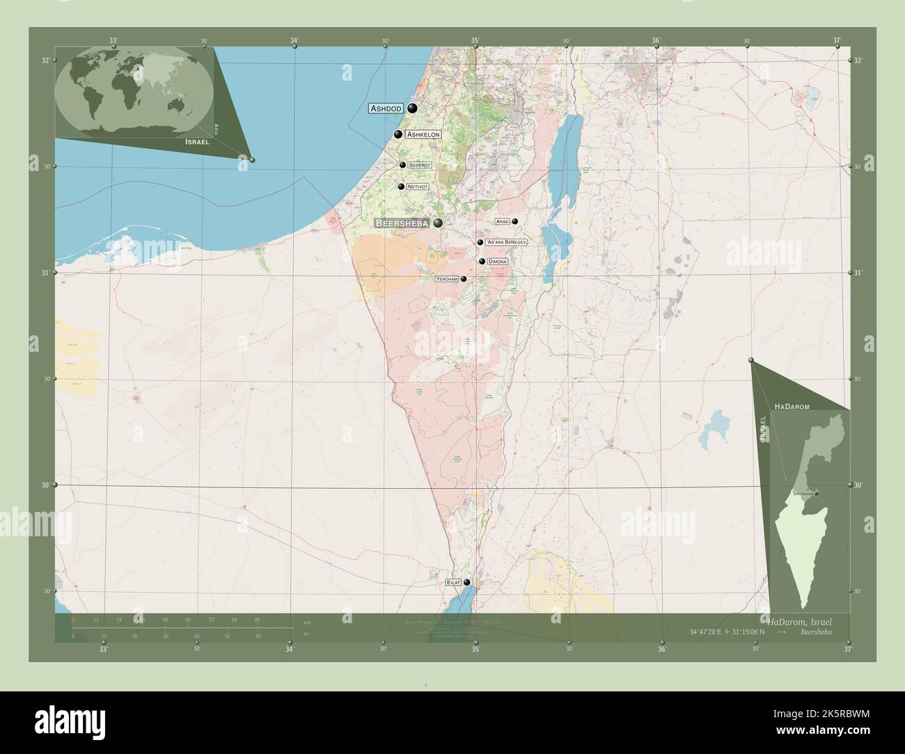 HaDarom, district of Israel. Open Street Map. Locations and names of ...