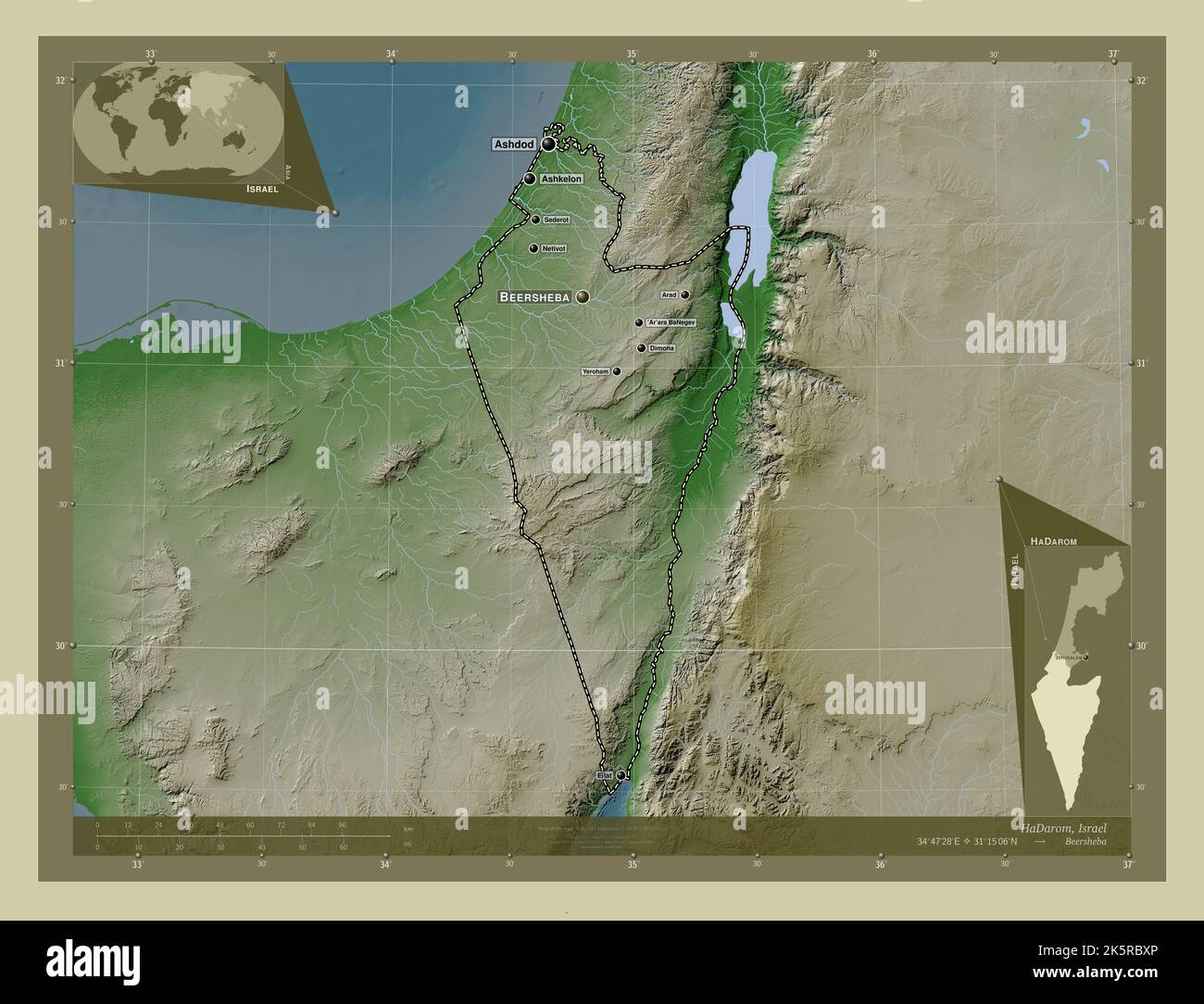 HaDarom, district of Israel. Elevation map colored in wiki style with ...