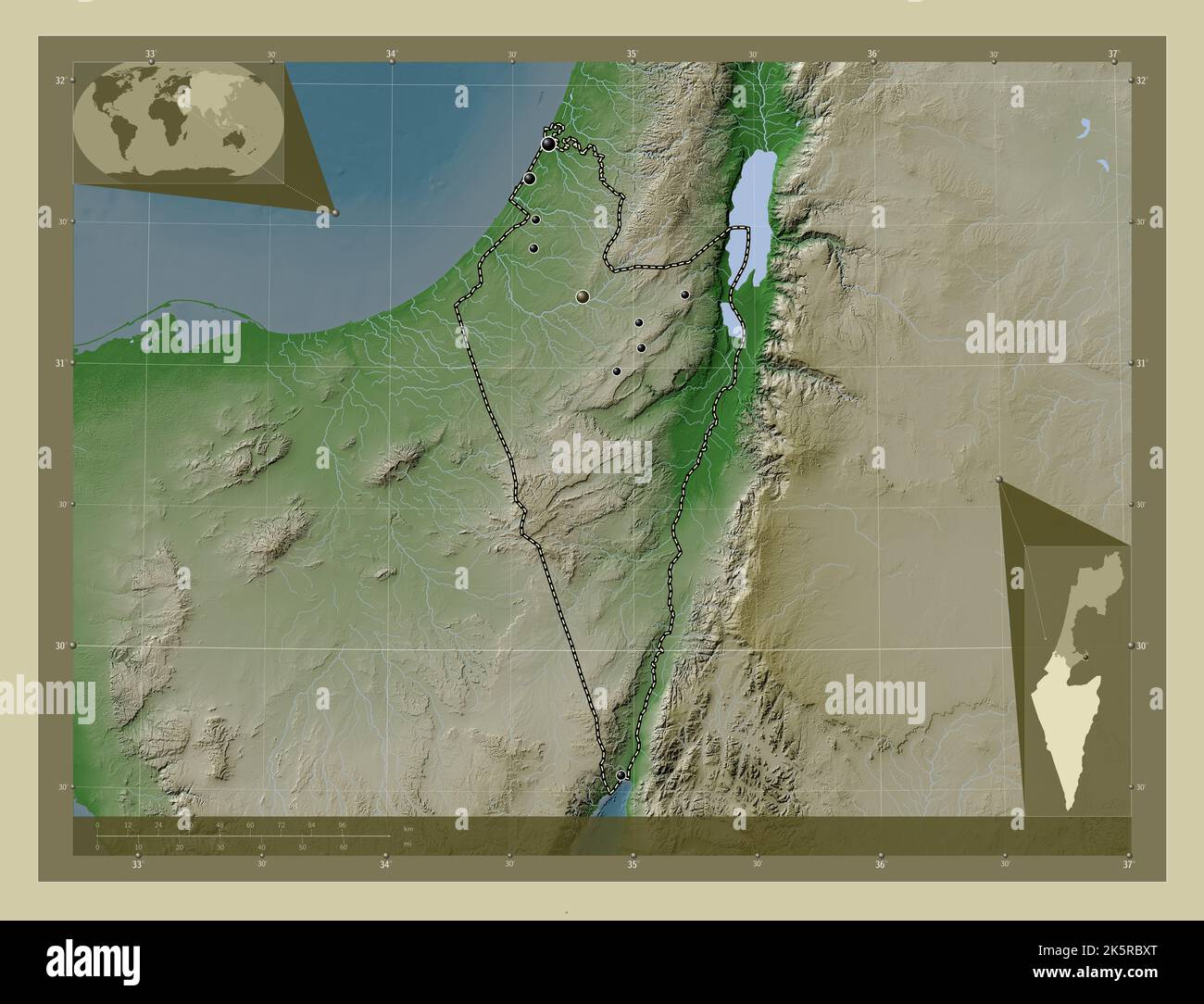 HaDarom, district of Israel. Elevation map colored in wiki style with ...