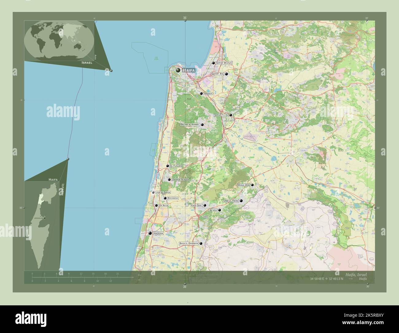 Haifa, district of Israel. Open Street Map. Locations and names of ...