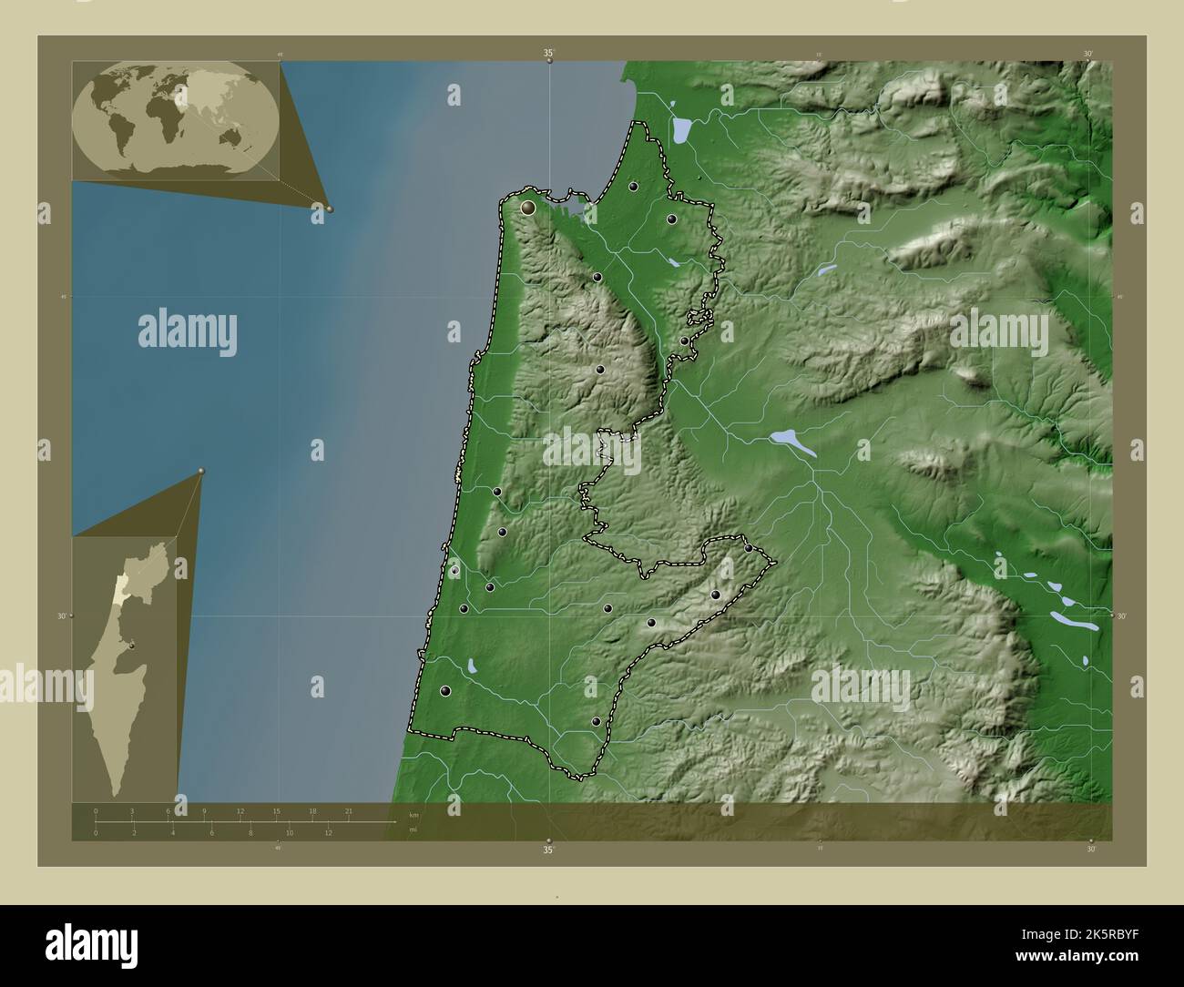 Haifa, district of Israel. Elevation map colored in wiki style with ...