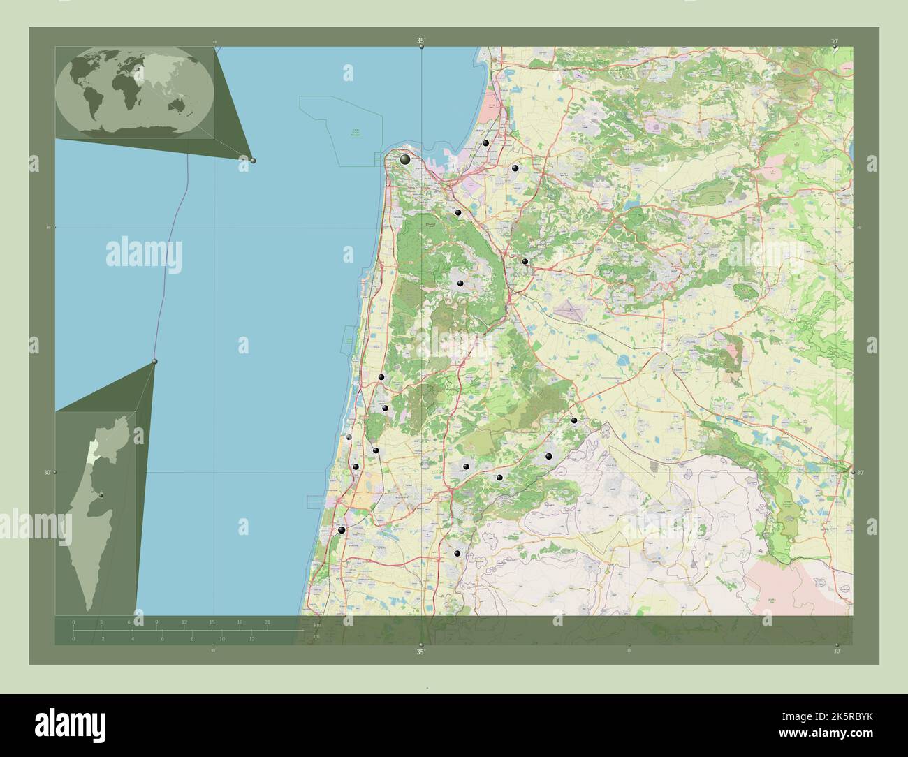 Haifa, district of Israel. Open Street Map. Locations of major cities ...