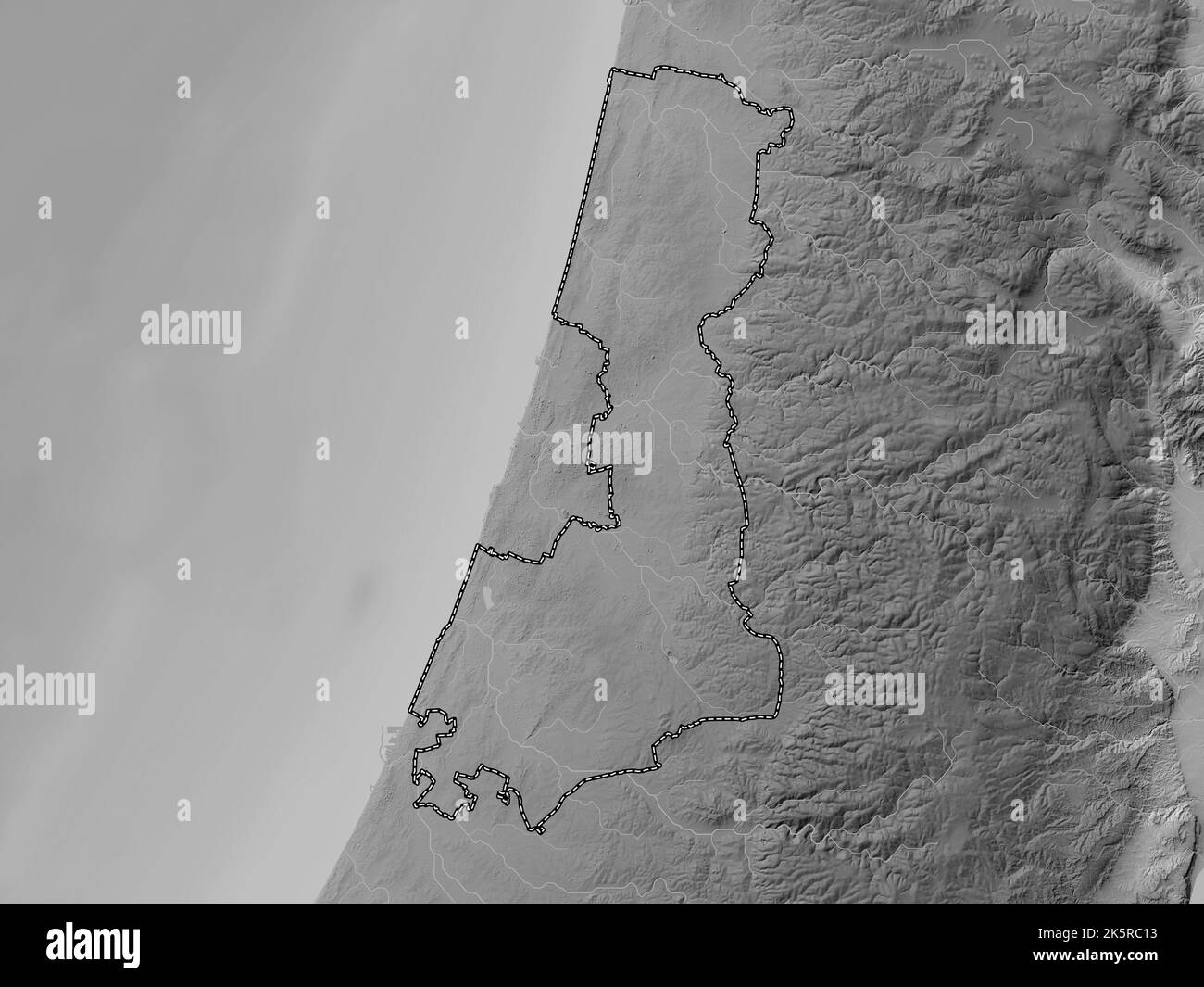 HaMerkaz, district of Israel. Grayscale elevation map with lakes and ...