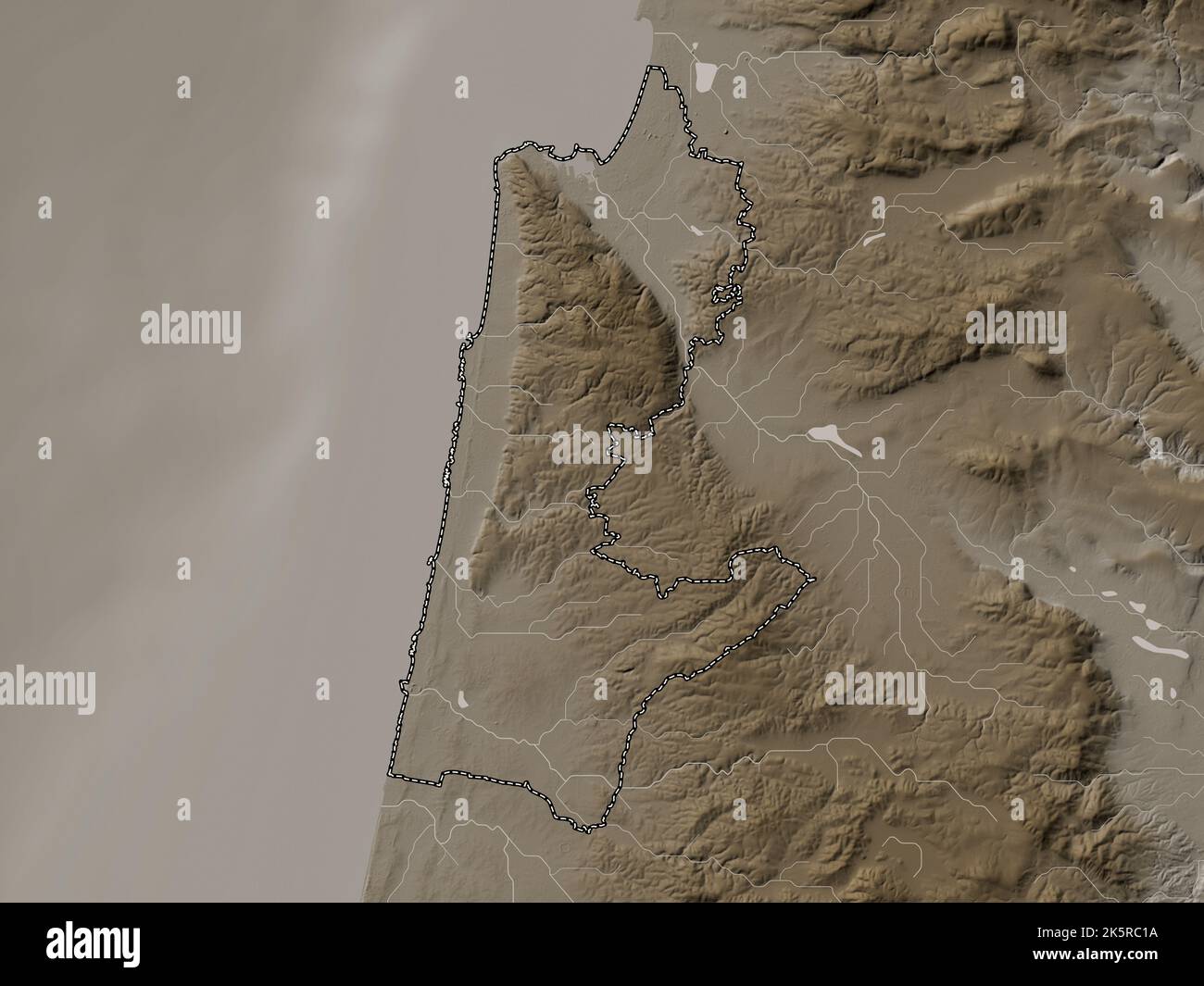 Haifa, district of Israel. Elevation map colored in sepia tones with ...