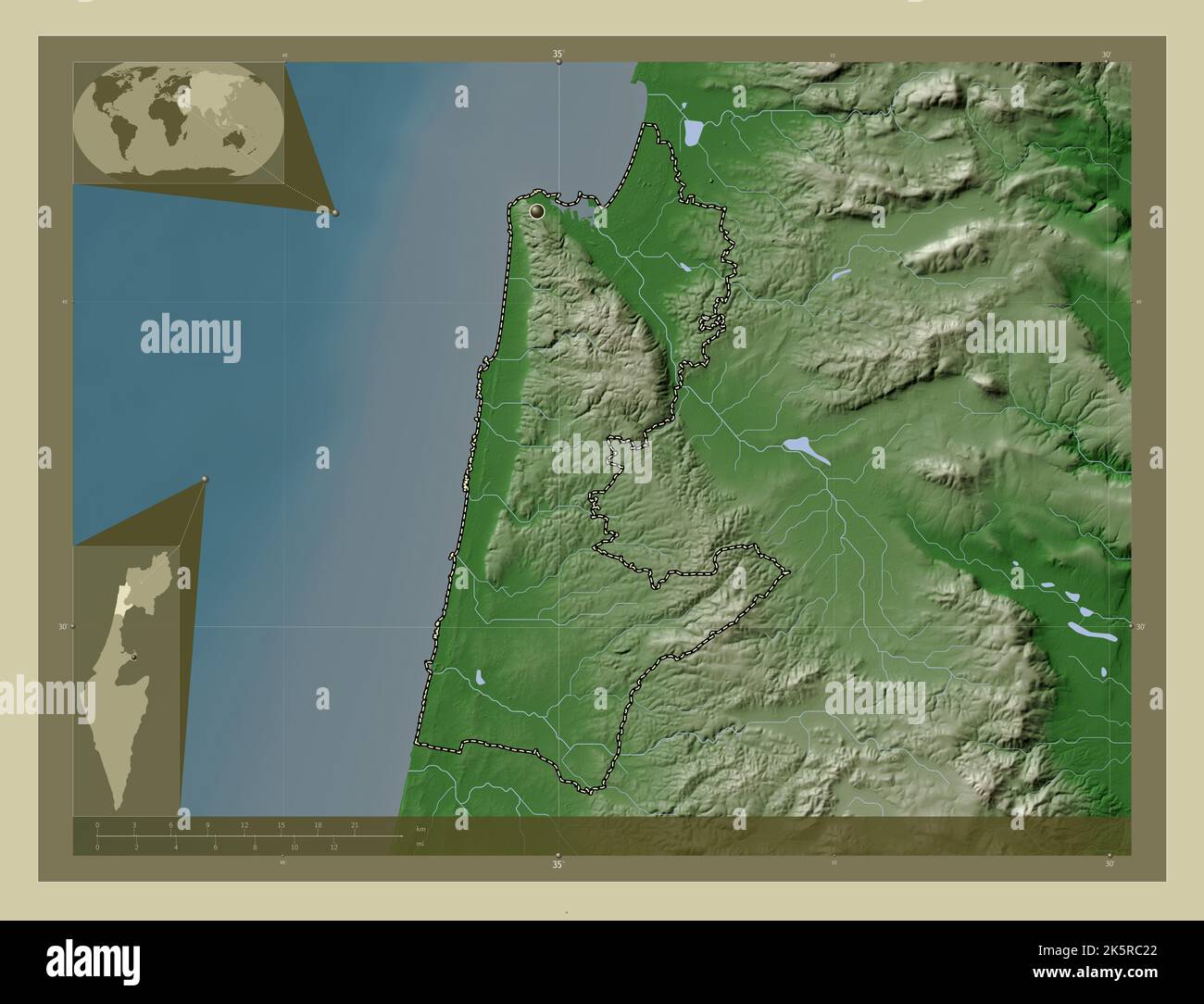 Haifa, district of Israel. Elevation map colored in wiki style with ...