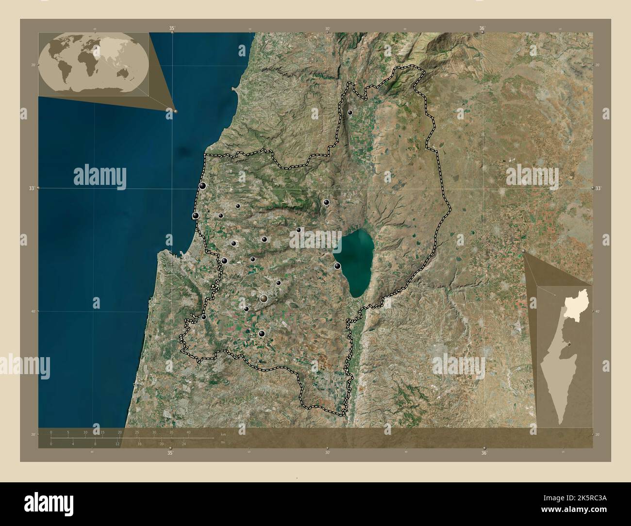 HaZafon, district of Israel. High resolution satellite map. Locations ...