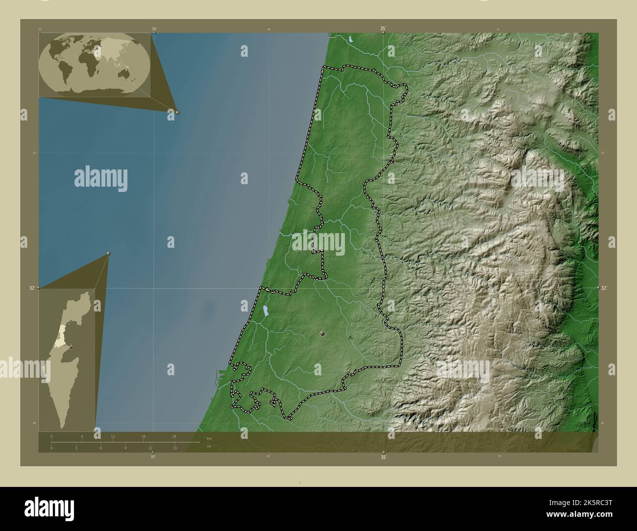 HaMerkaz, district of Israel. Elevation map colored in wiki style with ...
