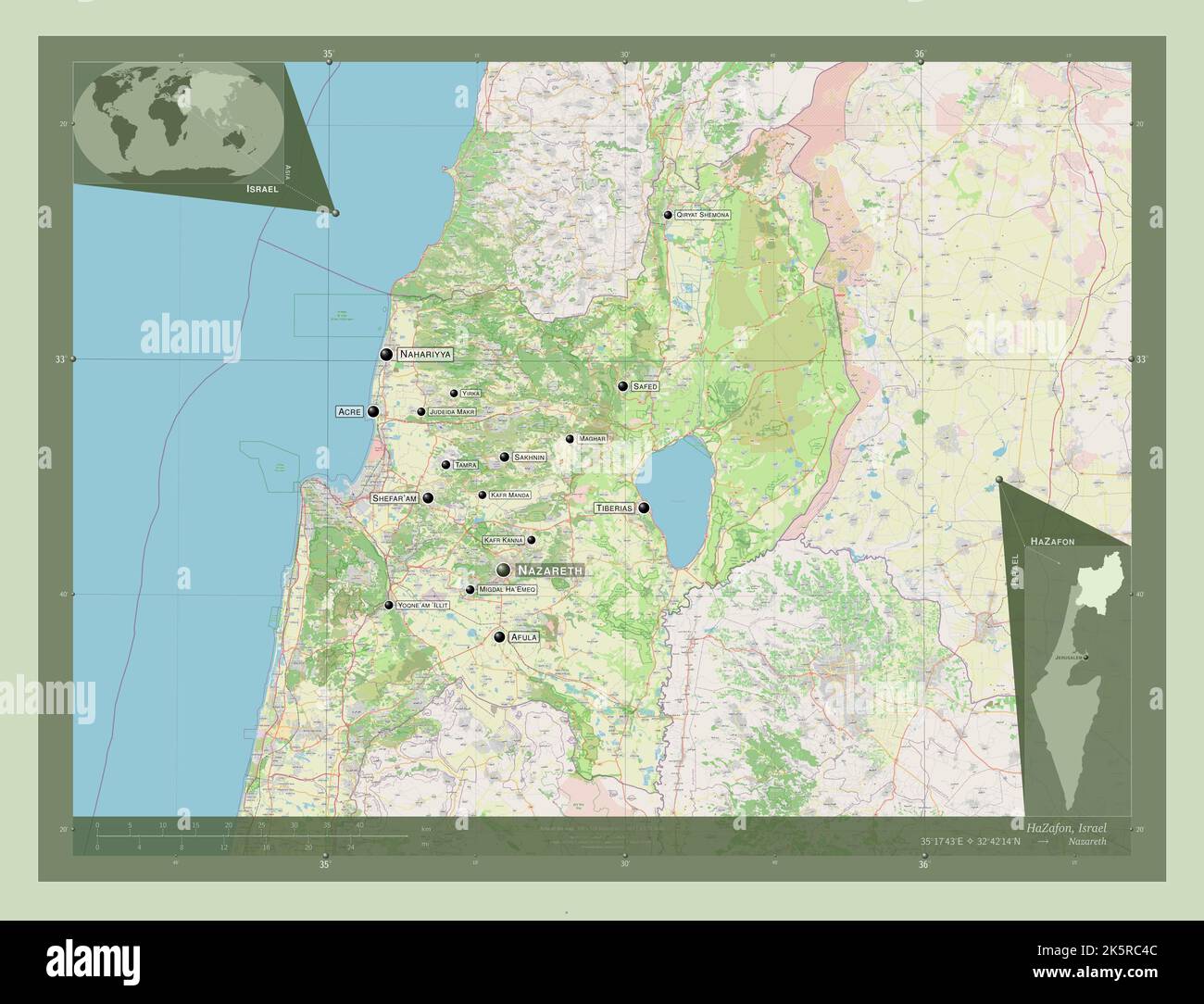 HaZafon, district of Israel. Open Street Map. Locations and names of ...