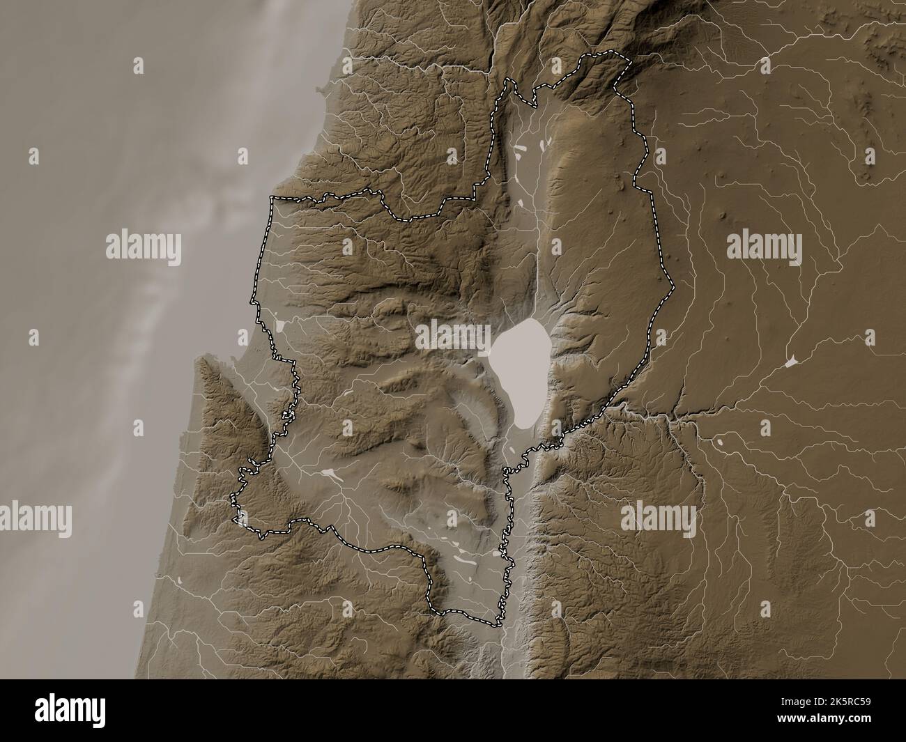 HaZafon, district of Israel. Elevation map colored in sepia tones with ...
