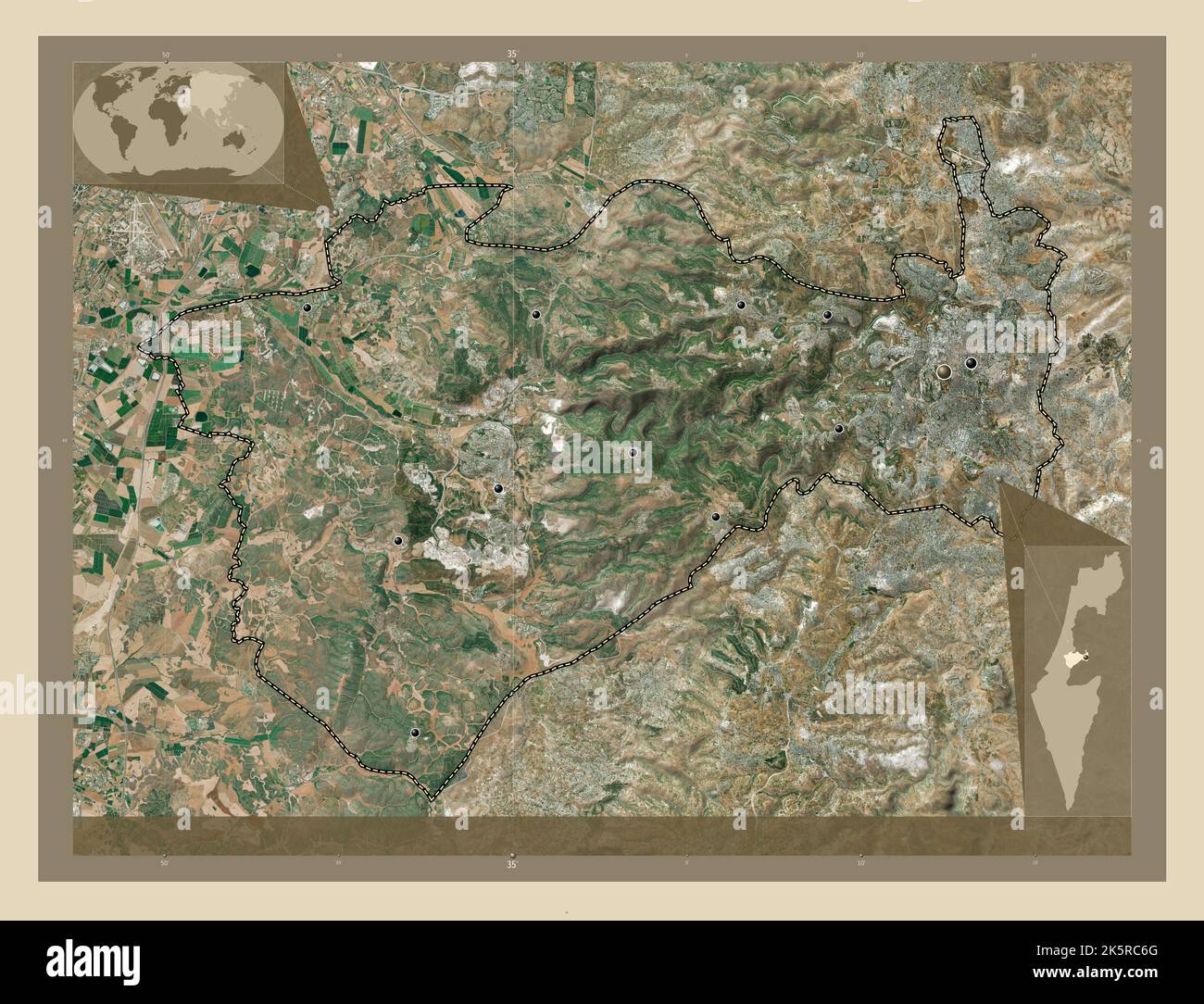 Jerusalem, district of Israel. High resolution satellite map. Locations ...
