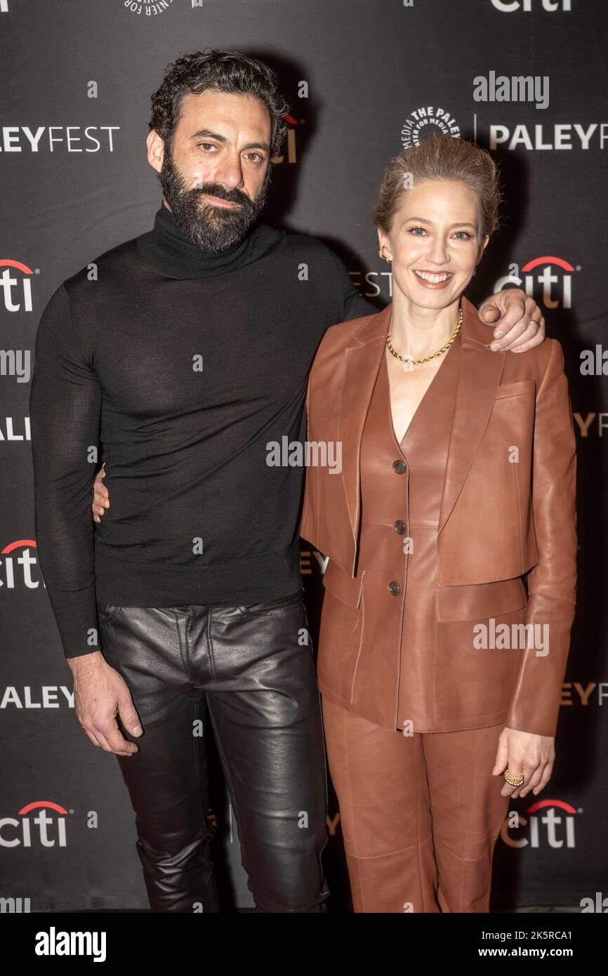 NEW YORK, NEW YORK - OCTOBER 09: Morgan Spector (L) and Carrie Coon ...