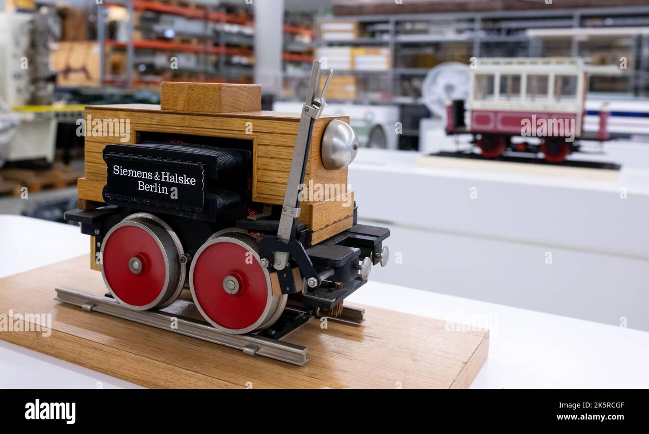 Munich, Germany. 21st Sep, 2022. A model of the first electric railroad ...