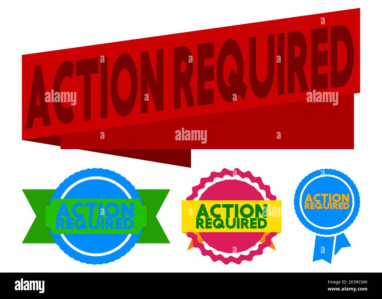 Set of ribbon with Action Required text. Banner template. Label sticker ...