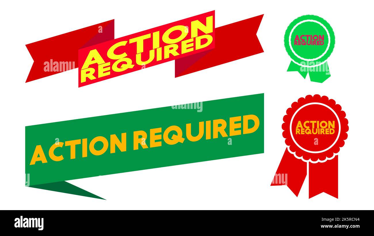 Set of ribbon with Action Required text. Banner template. Label sticker ...
