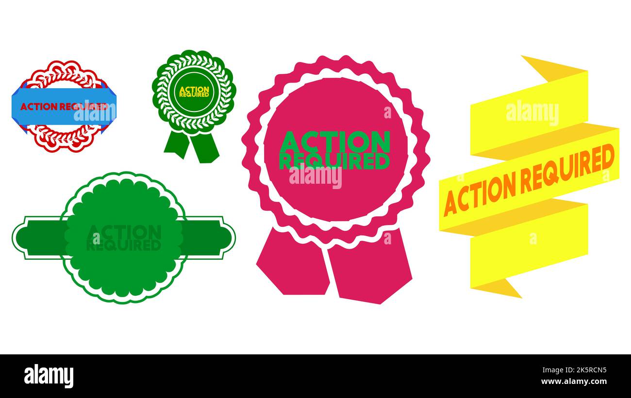 Set of ribbon with Action Required text. Banner template. Label sticker ...