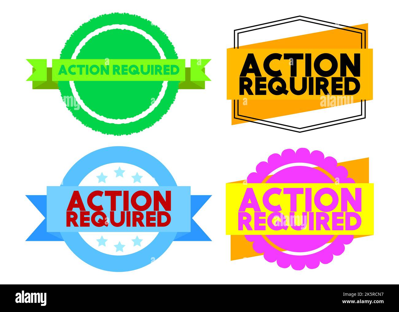 Set of ribbon with Action Required text. Banner template. Label sticker ...